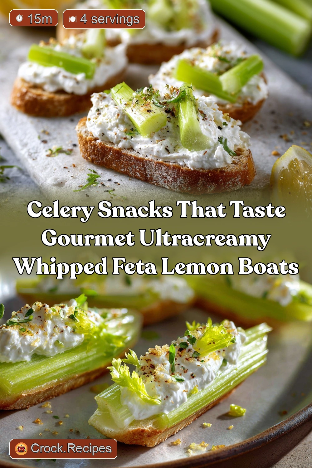 Celery snacks with ultracreamy whipped feta and lemon